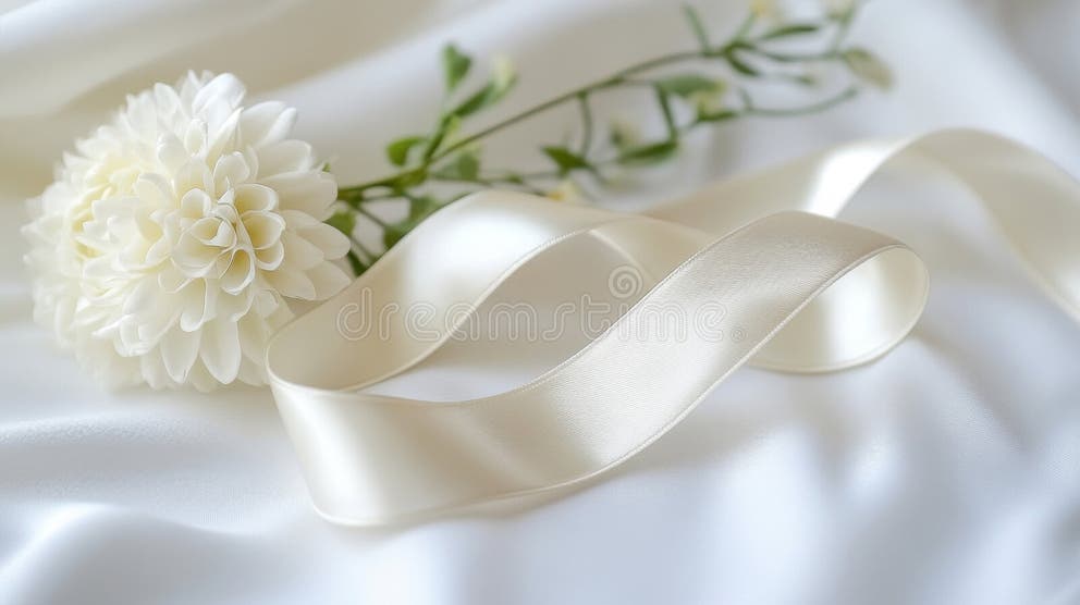 White Flower and Ribbon on Soft White Fabric Stock Illustration ...
