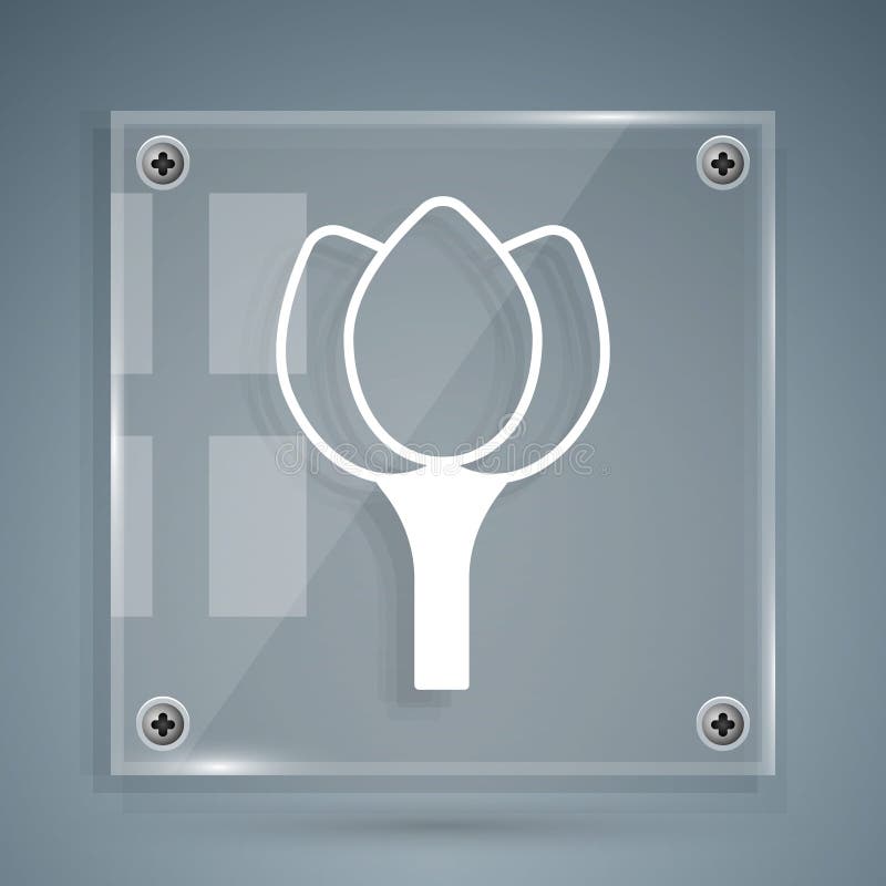 White Flower Tulip Icon Isolated on Grey Background. Square Glass ...