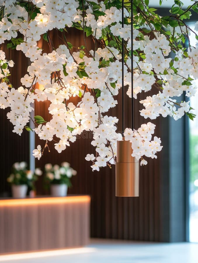 White Flowers Hanging from Ceiling Stock Photo - Image of design ...
