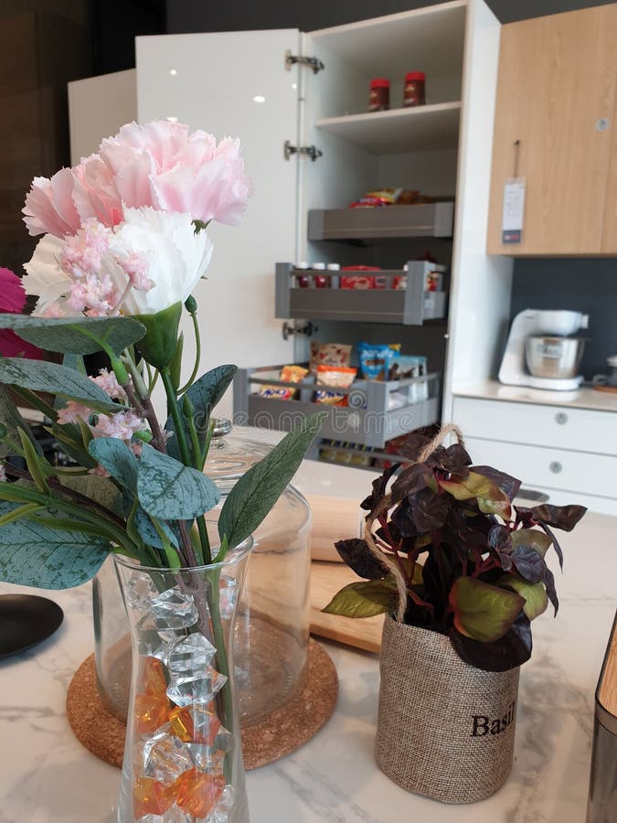 White Flowers in the Kitchen To Beautify the Room Stock Photo - Image ...