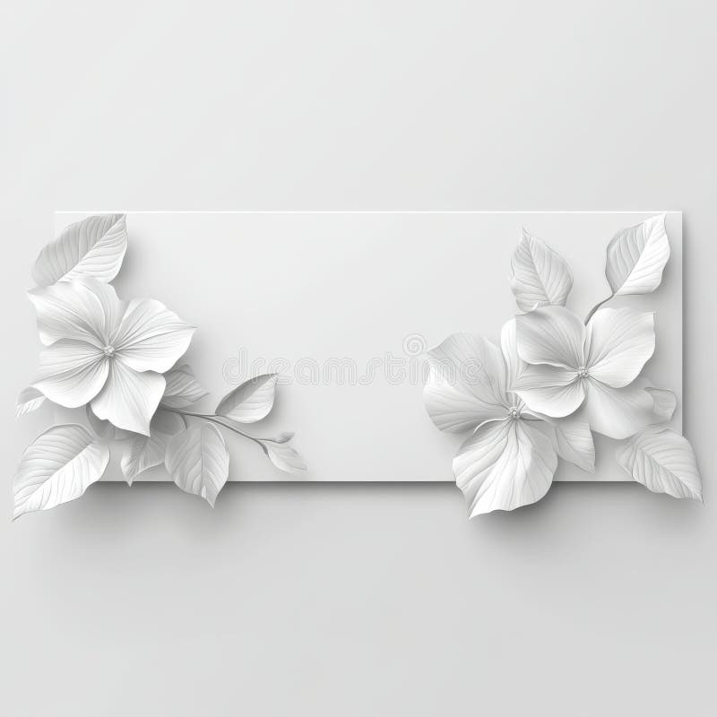 Embossed White Flowers and Leaves on White Rectangle Background Stock ...
