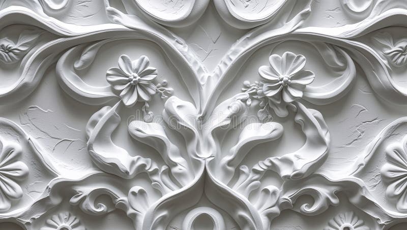 White Flowers and Leaves Decorating a Plaster Ceiling Creating a ...