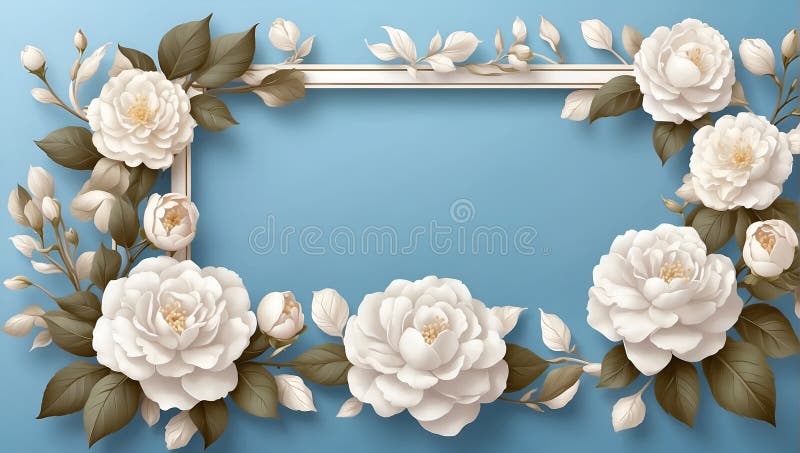 A Photo with White Flowers and Leaves Around it in a Square Frame Stock ...