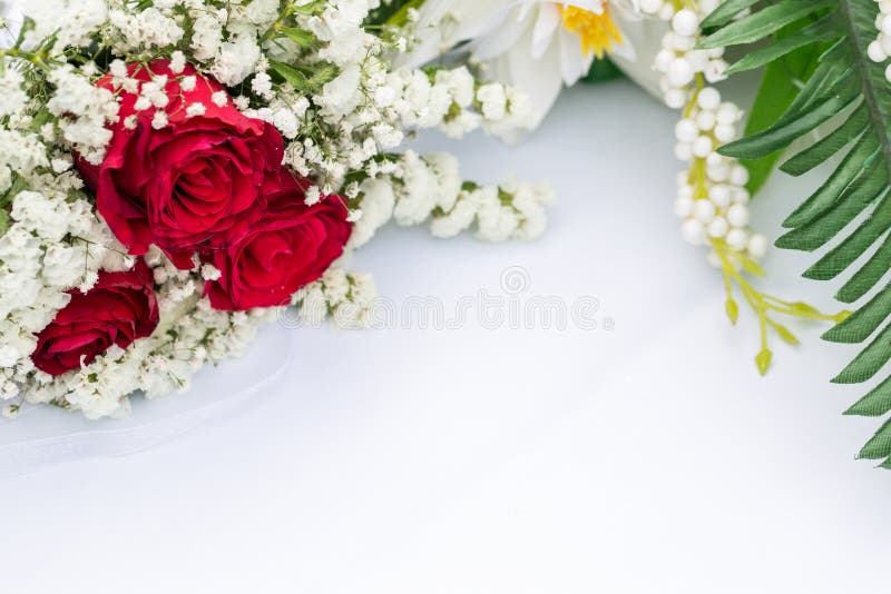 White Flowers with Red Roses Decors Stock Photo - Image of married ...