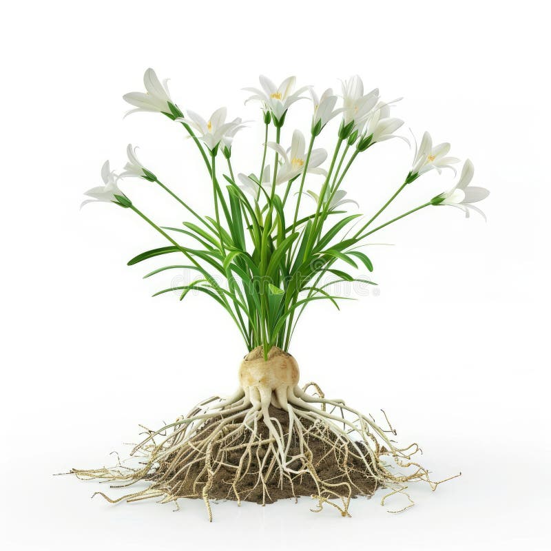 Stunning White Flower Plant with Exposed Roots on White Background ...