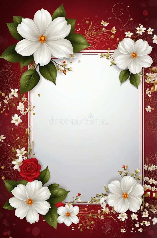 White Flowers Theme Border and Red Ai Generated Stock Illustration ...