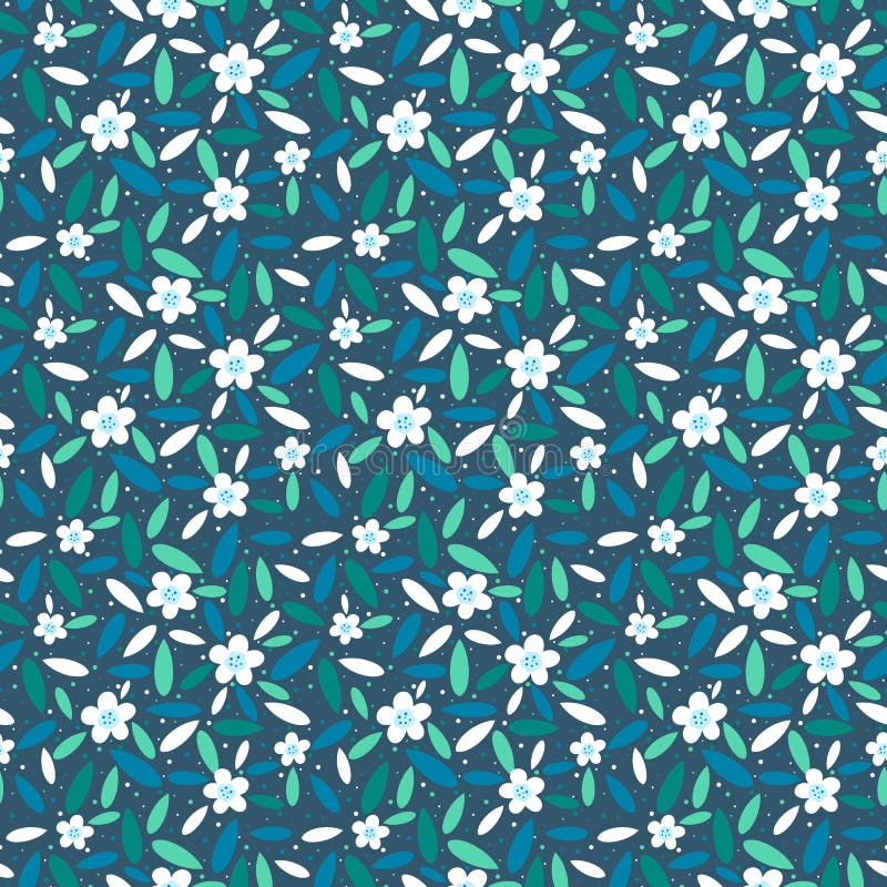 White Flowers and Turquoise Leaves Seamless Pattern Stock Vector ...
