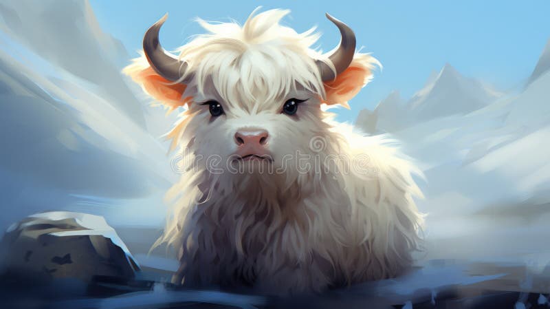 A White Fluffy Animal with Horns Sitting in the Snow, AI Stock ...