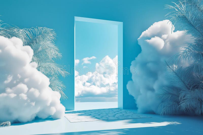 White Fluffy Clouds Going through, Flying Out, Open Door, Objects ...