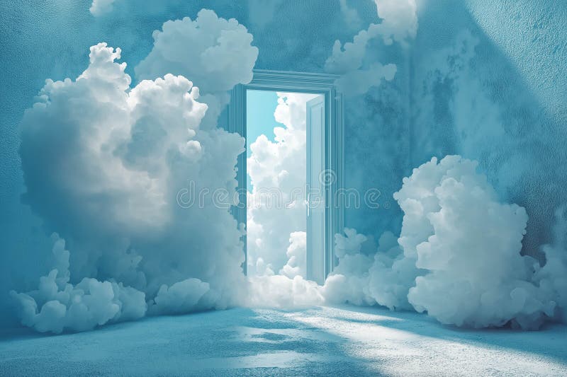White Fluffy Clouds Going through, Flying Out, Open Door, Objects ...