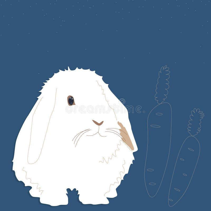 A White Fluffy Rabbit with Long Ears is Standing. Front View of a Bunny ...