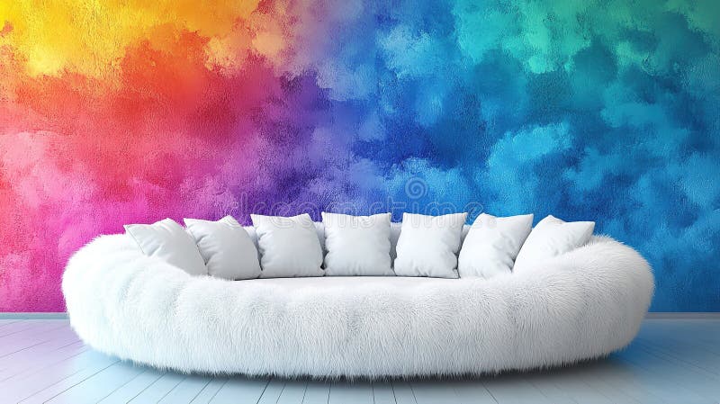 White Fluffy Sofa Against a Colorful Wall Stock Illustration ...