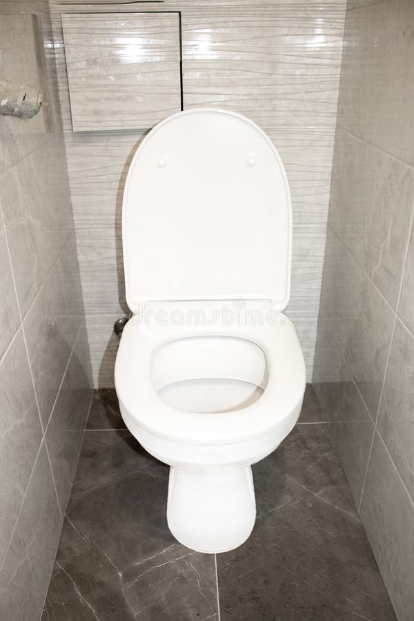 White Flush Toilet in Modern Bathroom Interior. New Ceramic Toilet Near ...