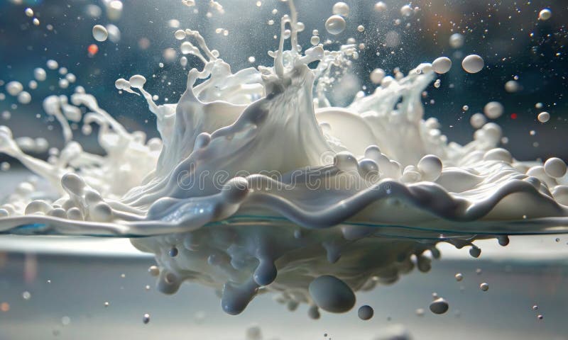 White Flying Transparent Liquid with Bubbles and Light Effects Stock ...