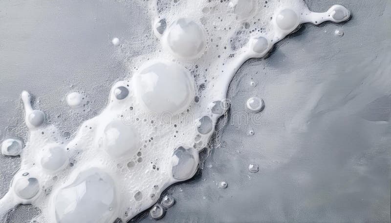 White Foam Bubbles Spreading on a Shiny Silver Surface, Creating a ...