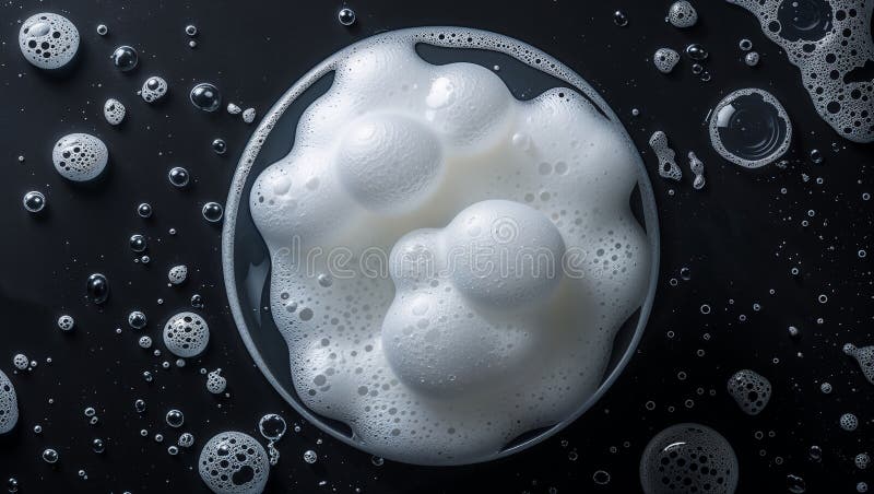 White Foam Forming Bubbles Inside Petri Dish on Dark Background Stock ...