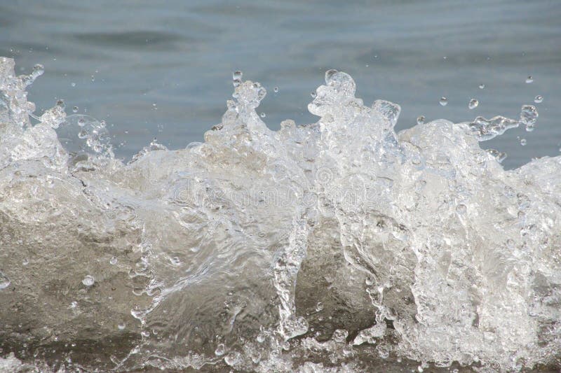 White Foam and Sea Water Drop Splashes Slow Motion with Sand and Blue ...