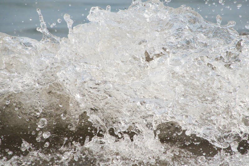 White Foam and Sea Water Drop Splashes Slow Motion with Sand and Blue ...