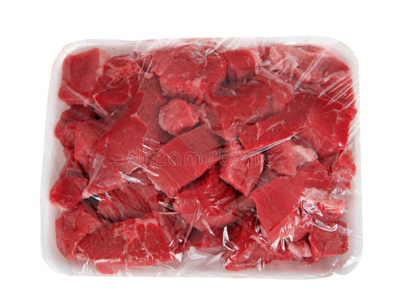 Package of Stew Meat Wrapped in Plastic Isolated Stock Photo - Image of ...