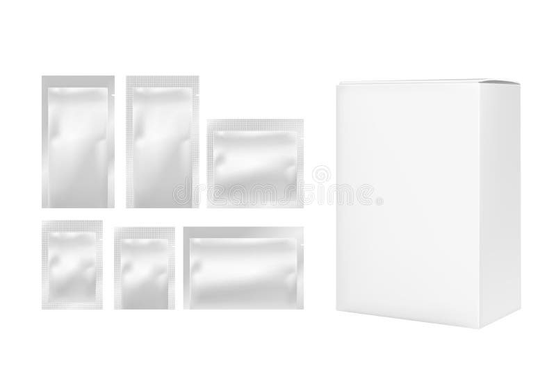 White Foil or Plastic Sachet and Box for Food or Medicines Stock Vector ...