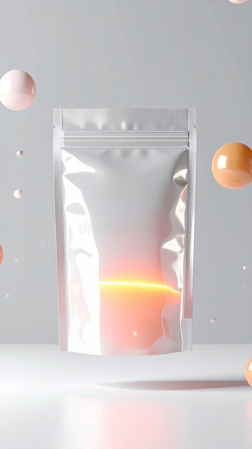 White Foil Pouch Packaging Mockup with Orange Glow Stock Illustration ...