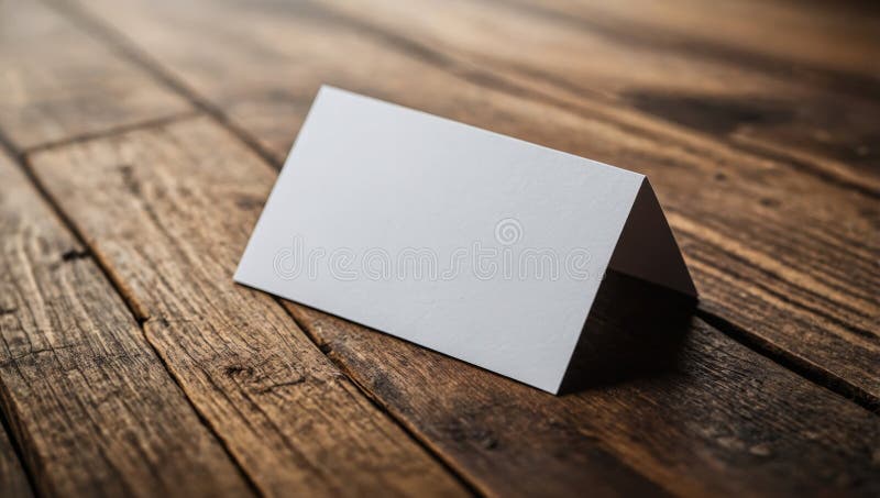 White Folded Business Card on Wooden Table Surface Stock Illustration ...
