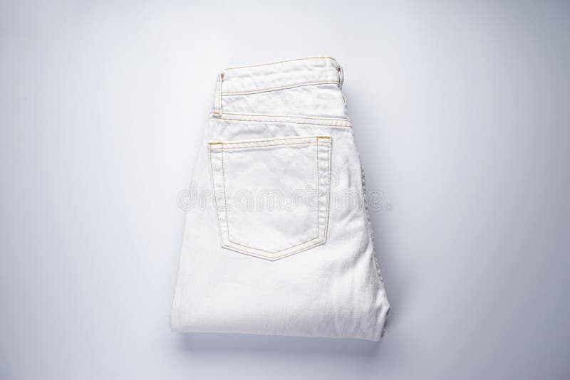 White Folded Denim Pants Back Pocket Top View Stock Image - Image of ...