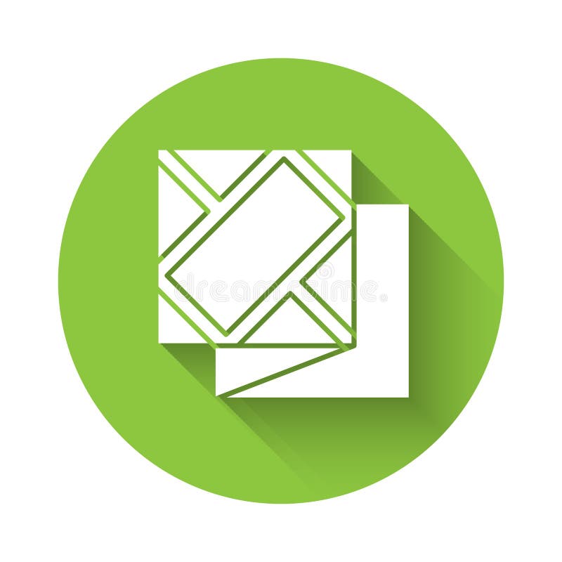 White Folded Map Icon Isolated with Long Shadow. Green Circle Button ...