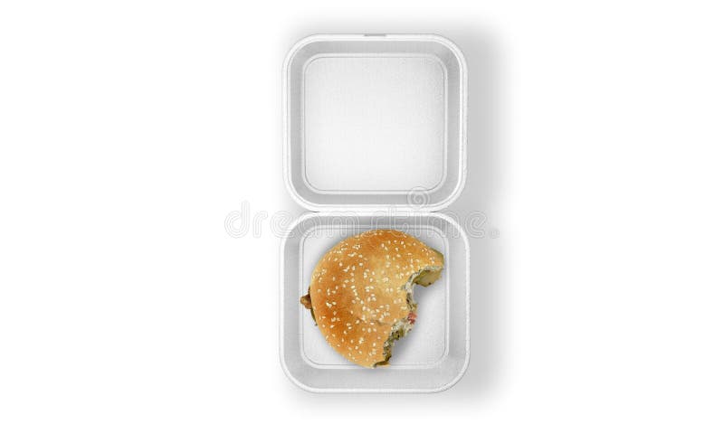 White Food Container Sticker with Burger Bite Mockup Stock Image ...