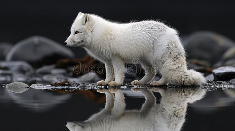 White Fox on a Black Background. White Fox in the Nature Stock Photo ...