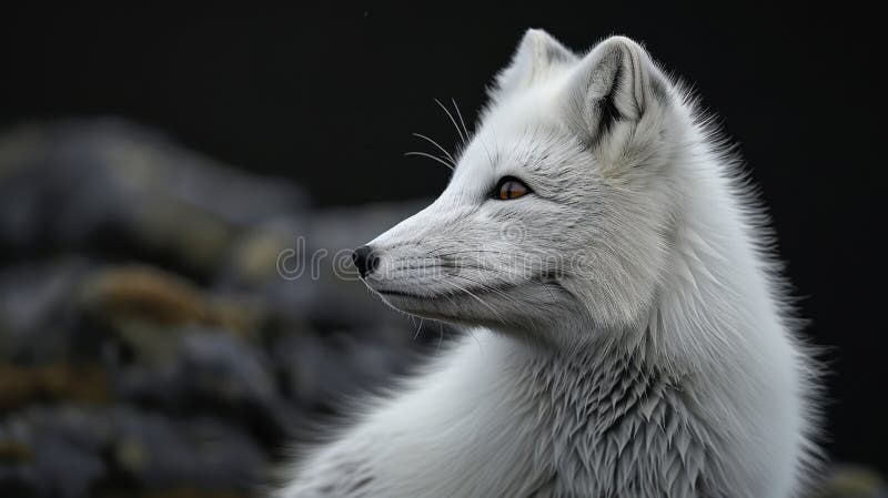 White Fox on a Black Background. White Fox in the Nature Stock Photo ...