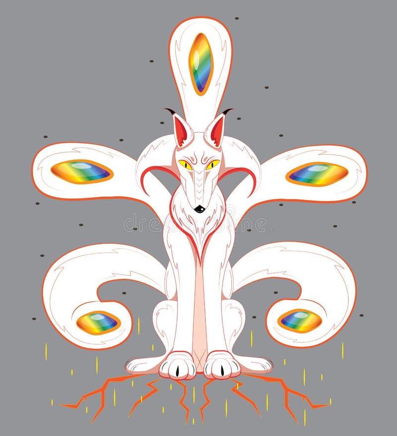 White fox with five tails stock vector. Illustration of wool - 90051956
