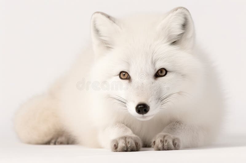 A White Fox Laying Down on a White Surface. Generative AI Image. Stock ...