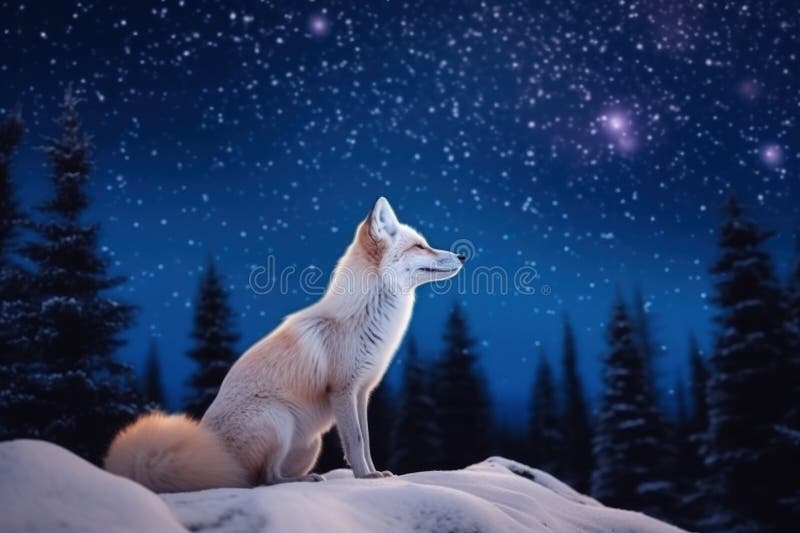 White Fox Looking at the Sky. Generate Ai Stock Illustration ...