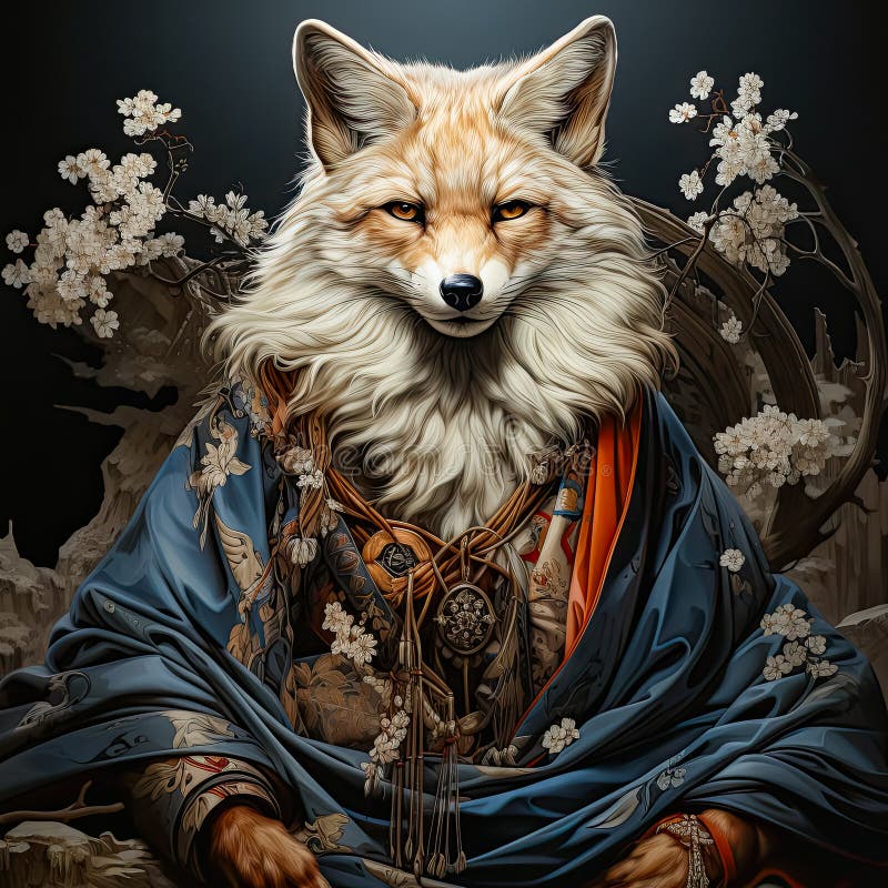 White Fox in Samurai Clothes AI Generated Stock Illustration ...