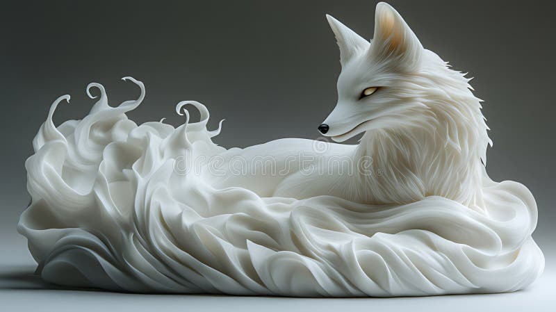 White Fox Sculpture with Flowing, Wave-like Tail Stock Illustration ...