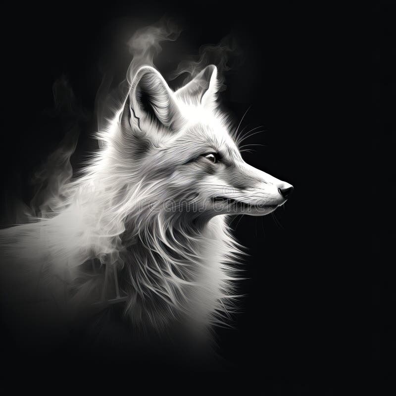 Realistic Chiaroscuro Illustration of a White Fox with Smoke Stock ...