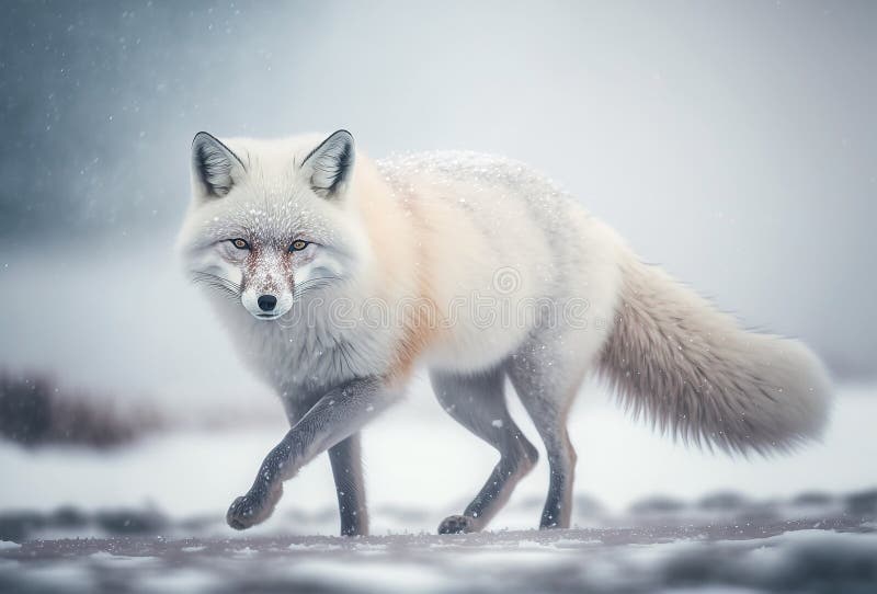 White Fox Walking in Snowy Weather .AI Generated Illustration Stock ...