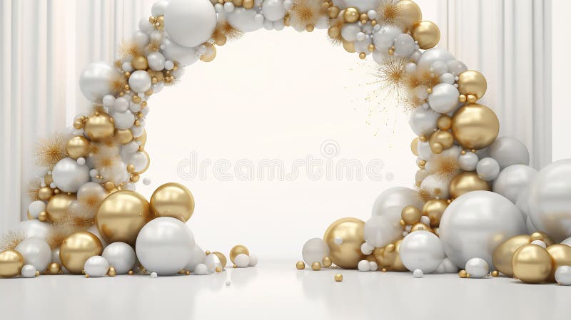 White Frame Background with Gold and Silver Decorations. Minimalist and ...