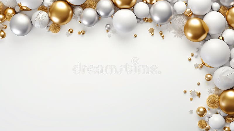 White Frame Background with Gold and Silver Decorations. Minimalist and ...