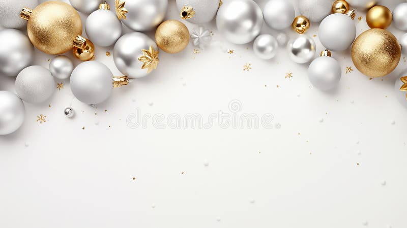 White Frame Background with Gold and Silver Decorations. Minimalist and ...