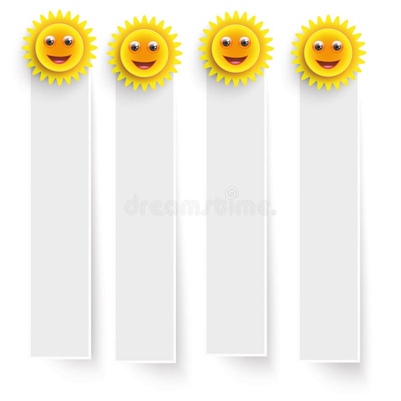 White Frame Banners Smiling Suns Stock Vector - Illustration of element ...