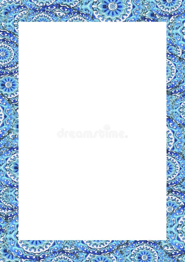 White Frame with Blue Mandala Pattern Borders Stock Illustration ...