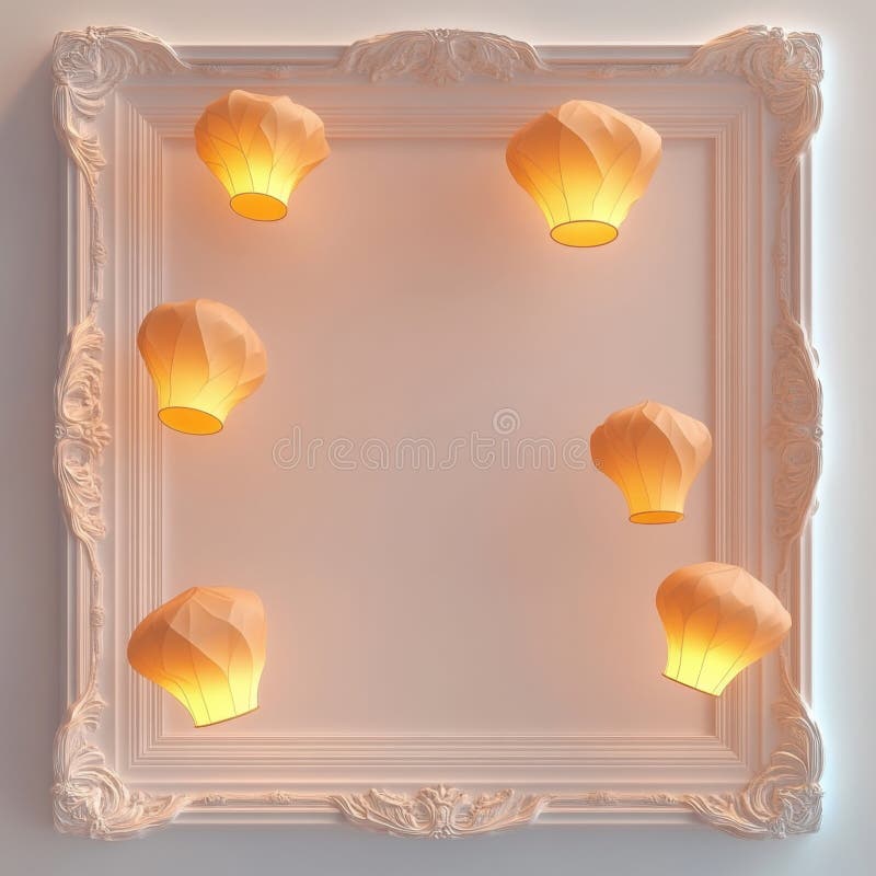 A White Frame with a Bunch of Paper Lanterns Hanging from it Stock ...