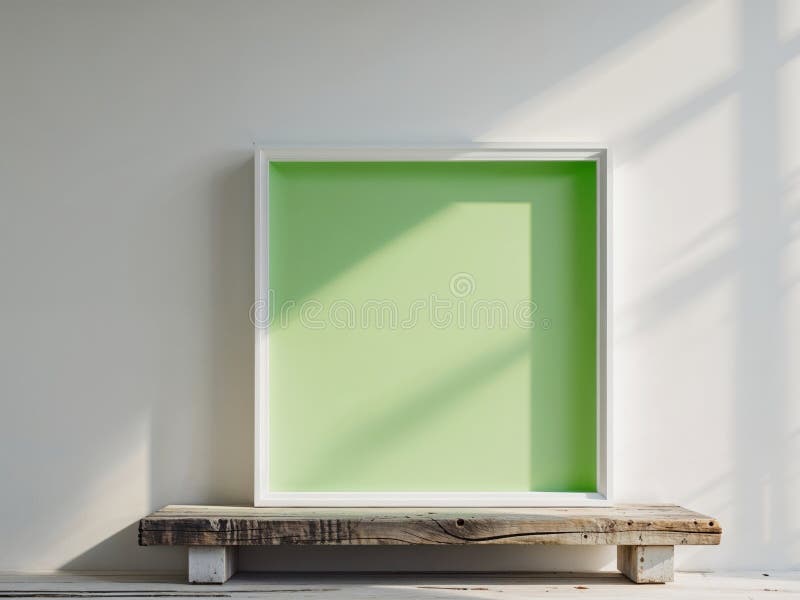 White Frame with Green Screen Mockup on Wooden Table Surface Stock ...