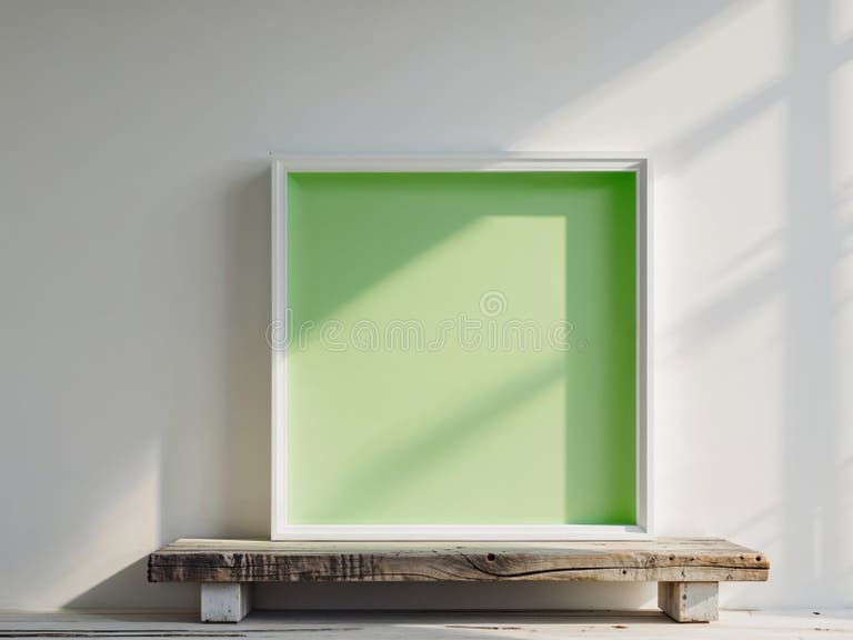 White Frame with Green Screen Mockup on Wooden Table Surface Stock ...