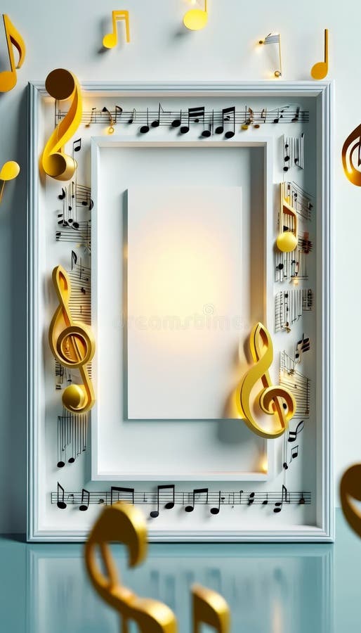White Frame with Musical Notes and Golden Stock Illustration ...