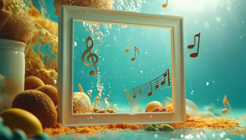 Frame with Music Notes and Seas Shells Stock Illustration ...