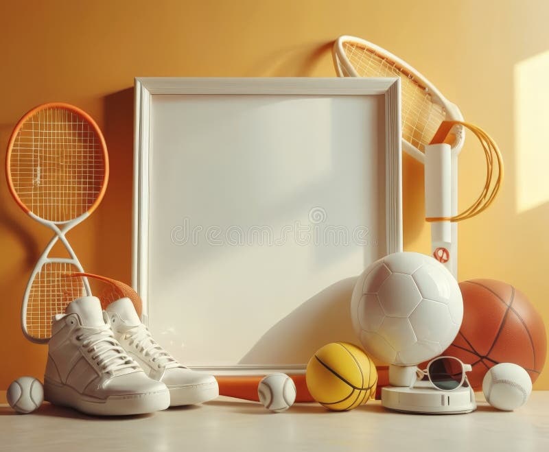 White Frame with Picture Tennis Ball, Racket and Stock Illustration ...