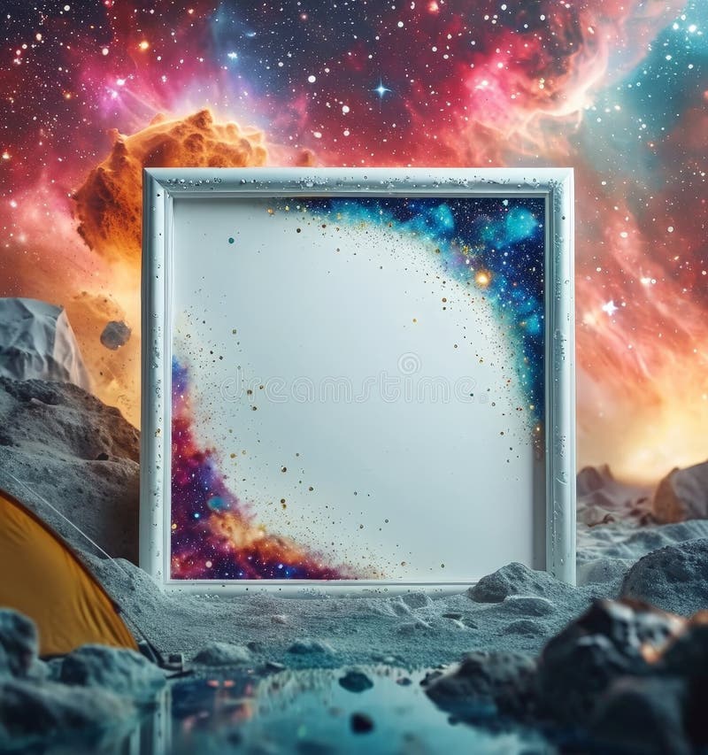 White Frame with Space and Stars in the Background Stock Illustration ...